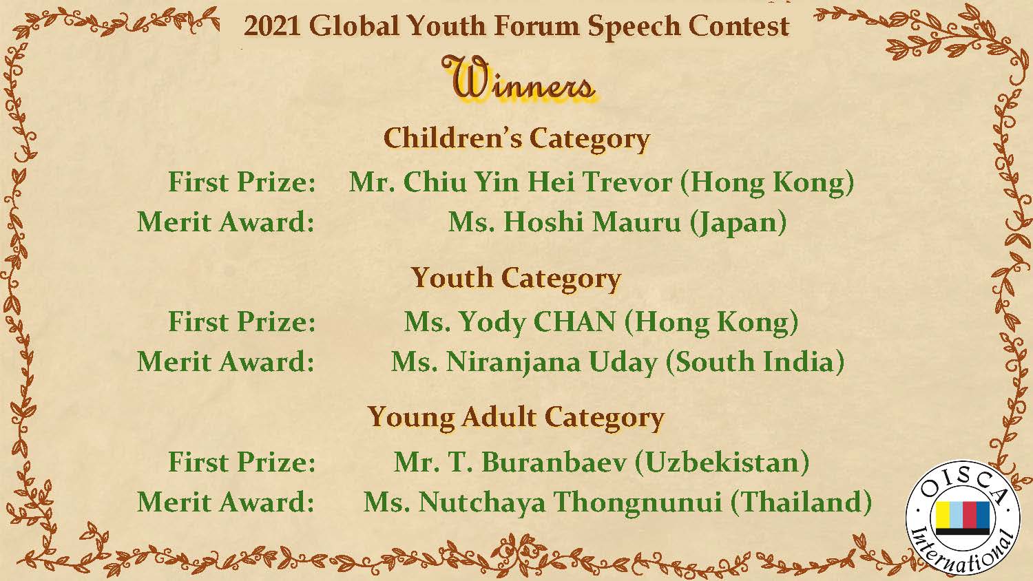 OISCA Global Youth Forum Speech Contest on Biodiversity 2021 Winners ...
